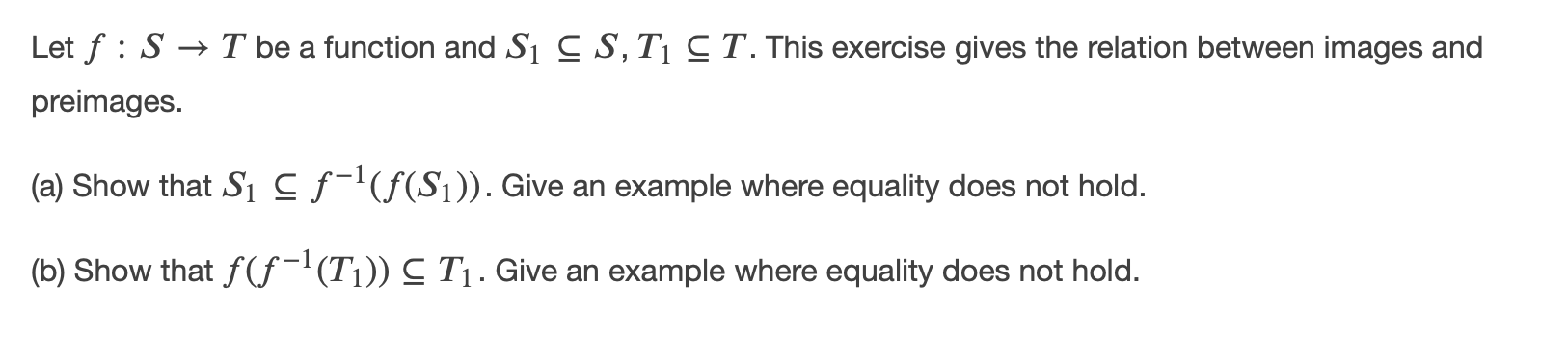 Solved Let f:S → T be a function and Si CS,T1 CT. This | Chegg.com