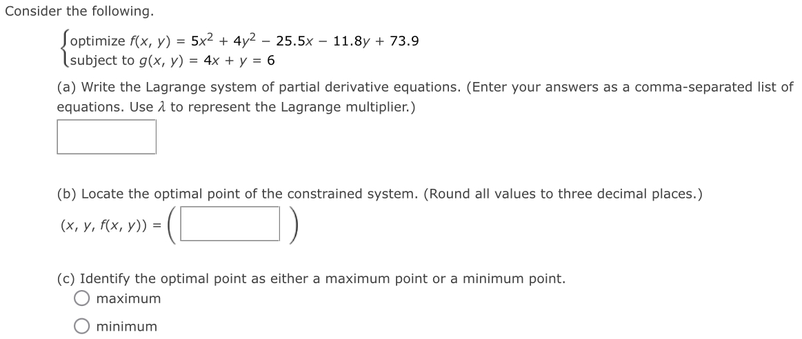 Solved Consider the following. ﻿optimize | Chegg.com