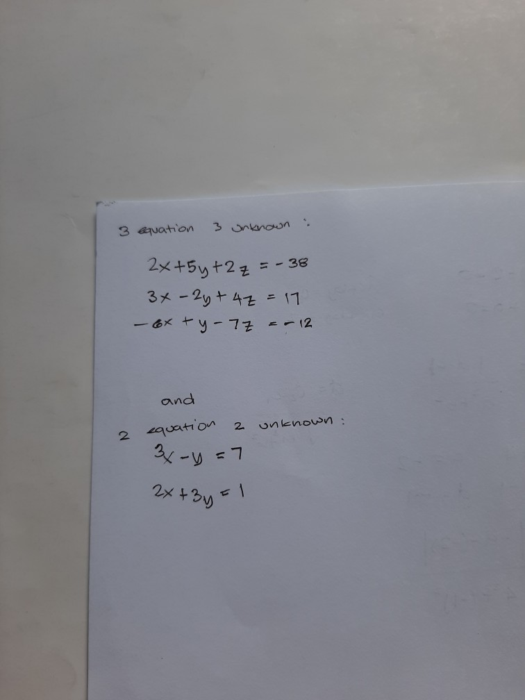 Solved 3 equation 3 Unknown : 2x+5y + 2z = -38 3x - 2y + 4z | Chegg.com