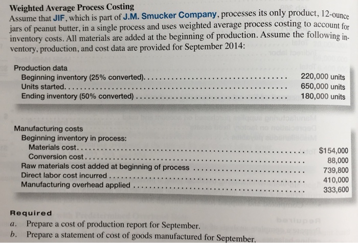 Solved Weighted Average Process Costing Assume that JIF, | Chegg.com