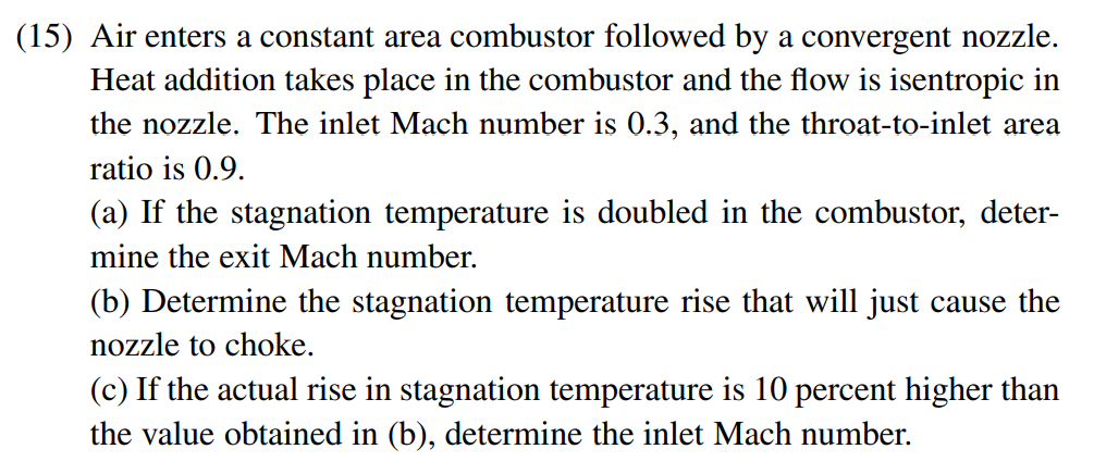 Solved (15) Air enters a constant area combustor followed by | Chegg.com
