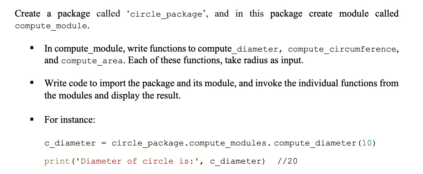 Solved Create a package called “circle_package', and in this | Chegg.com