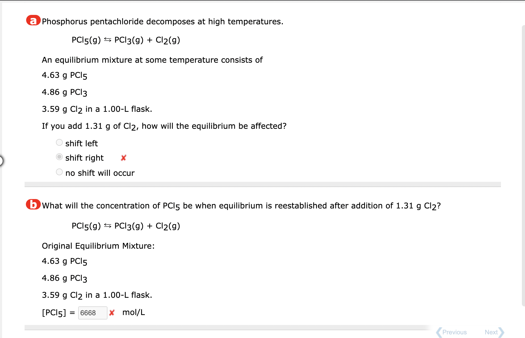 Solved Phosphorus pentachloride decomposes at high | Chegg.com