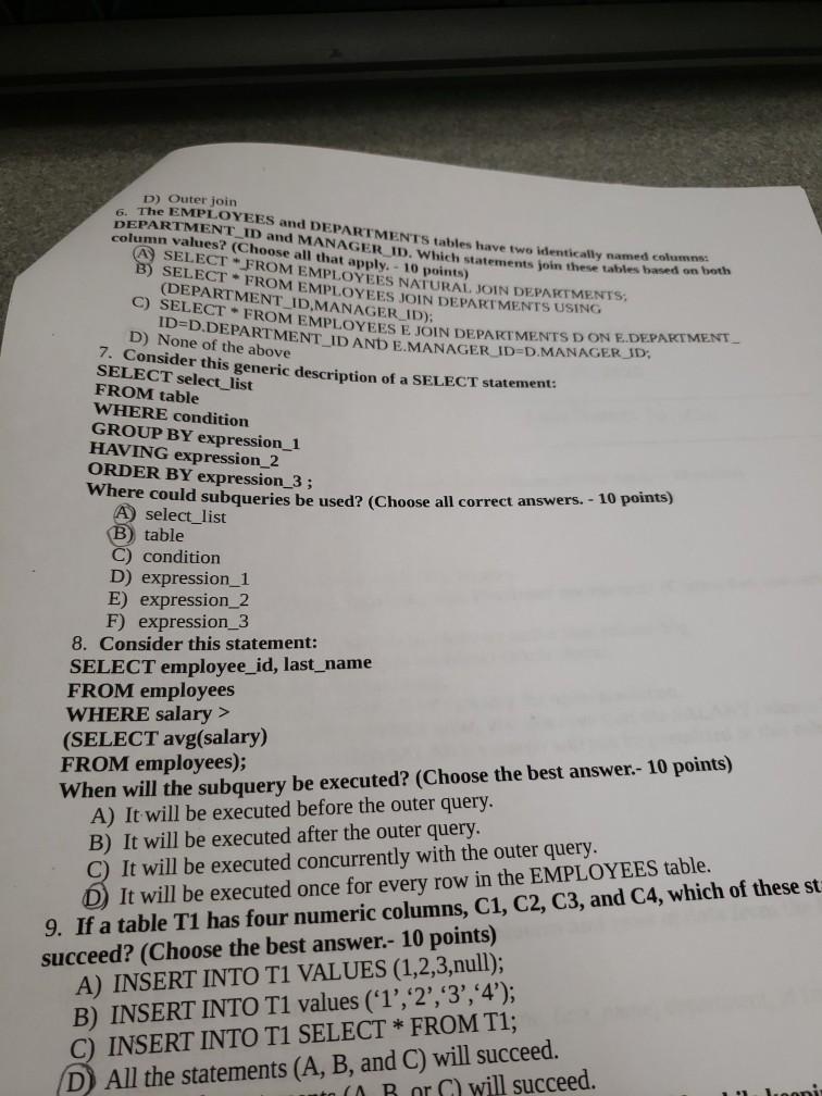 Solved these tables based on both D) Outer join 6. The | Chegg.com