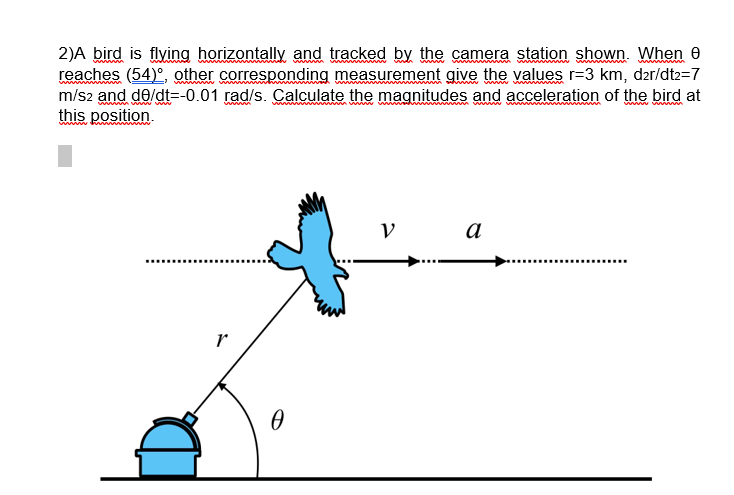 Solved 2)A bird is flying horizontally and tracked by the | Chegg.com