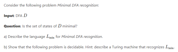 Solved Consider the following problem Minimal DFA | Chegg.com