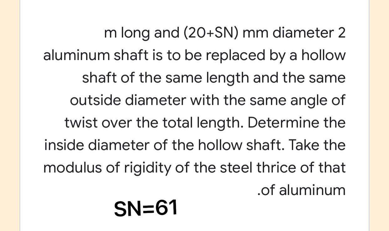 Solved m long and (20+SN) mm diameter 2 aluminum shaft is to | Chegg.com