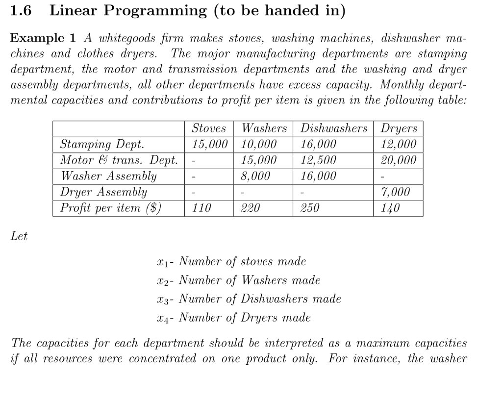 1.6 Linear Programming (to be handed in) Example 1 A | Chegg.com