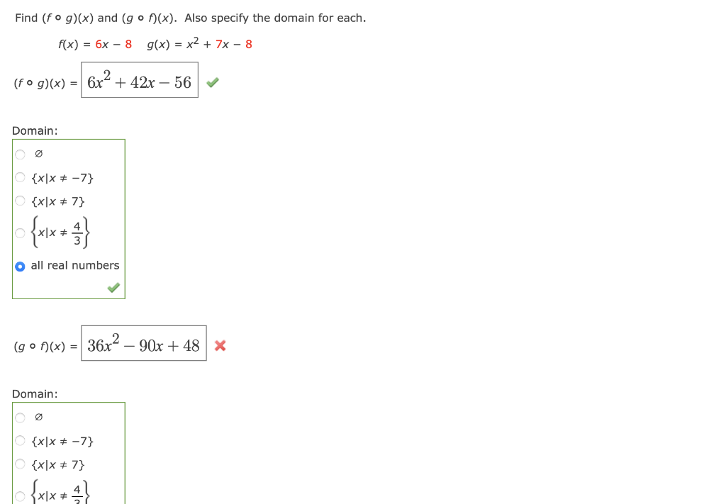 Solved Find (fog)(x) and (gof)(x). Also specify the domain | Chegg.com