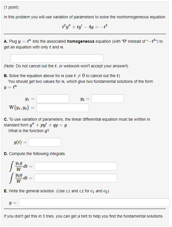 Solved In this problem you will use variation of parameters | Chegg.com