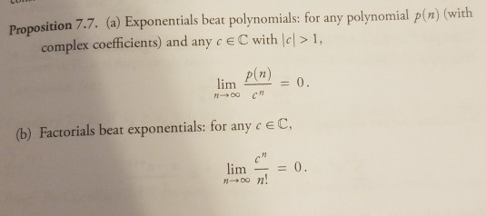 Solved Proposition 7.7. (a) Exponentials beat polynomials: | Chegg.com