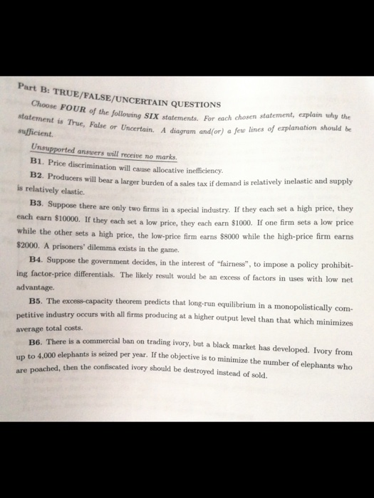 Solved Part B: TRUE/FALSE/UNCERTAIN QUESTIONS wing SIX | Chegg.com