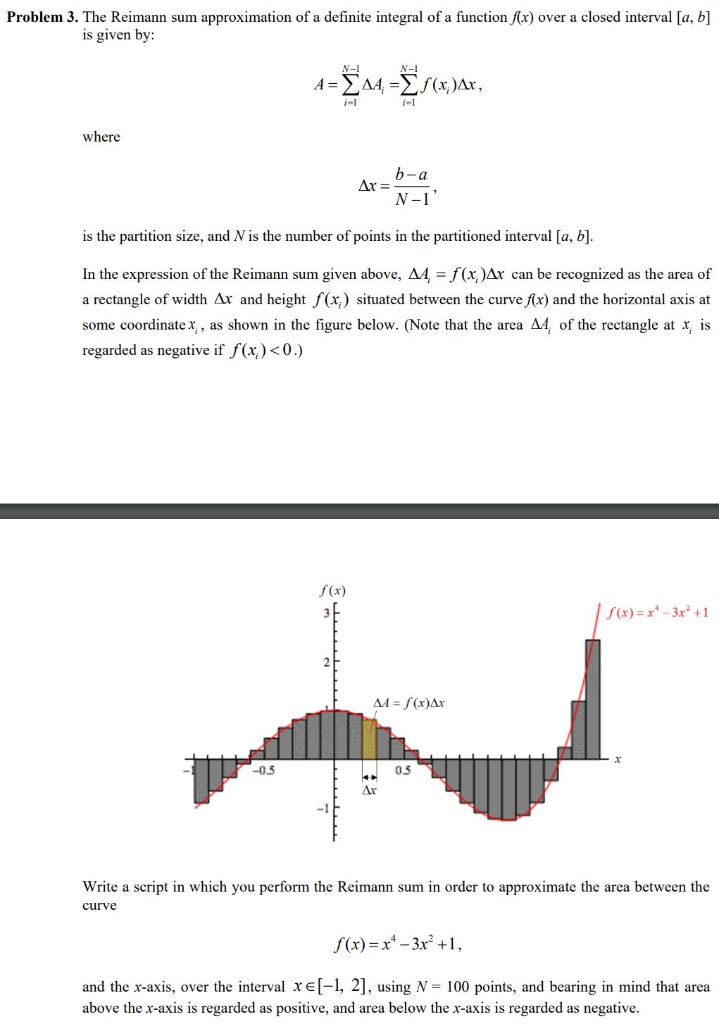 Solved Problem 3. The Reimann sum approximation of a | Chegg.com