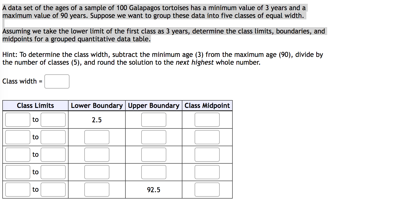 Solved A data set of the ages of a sample of 100 Galapagos | Chegg.com