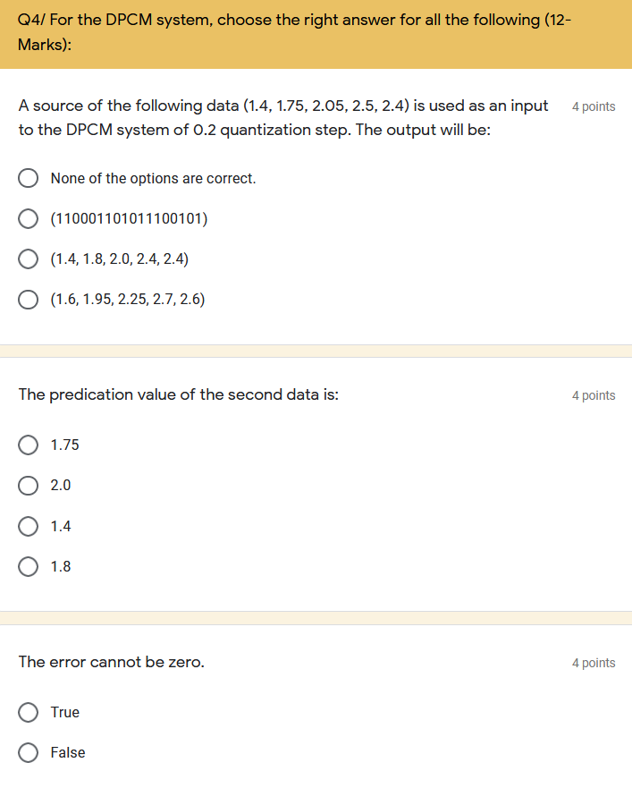 Solved Q4/ For the DPCM system, choose the right answer for | Chegg.com
