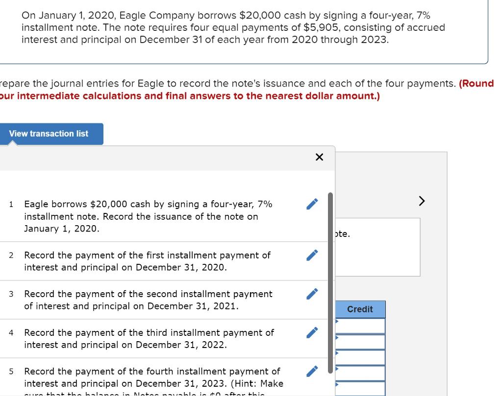 Solved On January 1, 2020, Eagle Company borrows $20,000 | Chegg.com