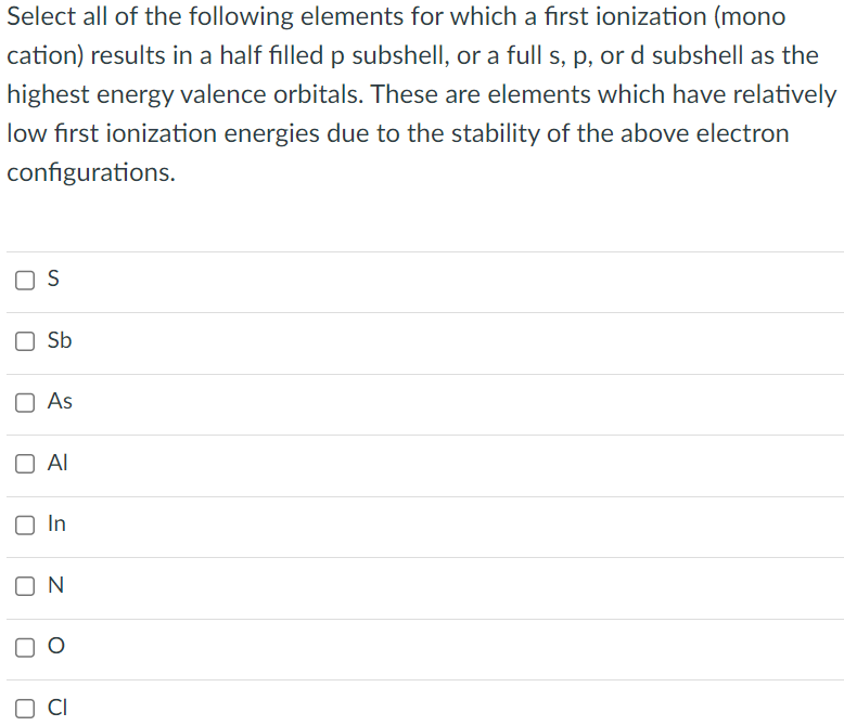 Solved Select all of the following elements for which a | Chegg.com