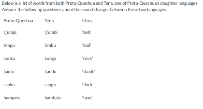 Below is a list of words from both Proto-Quechua and | Chegg.com