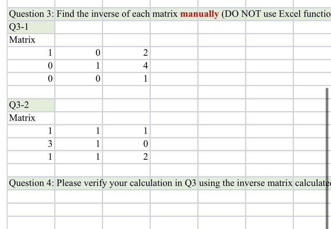 Solved Question 3: Find the inverse of each matrix manually | Chegg.com
