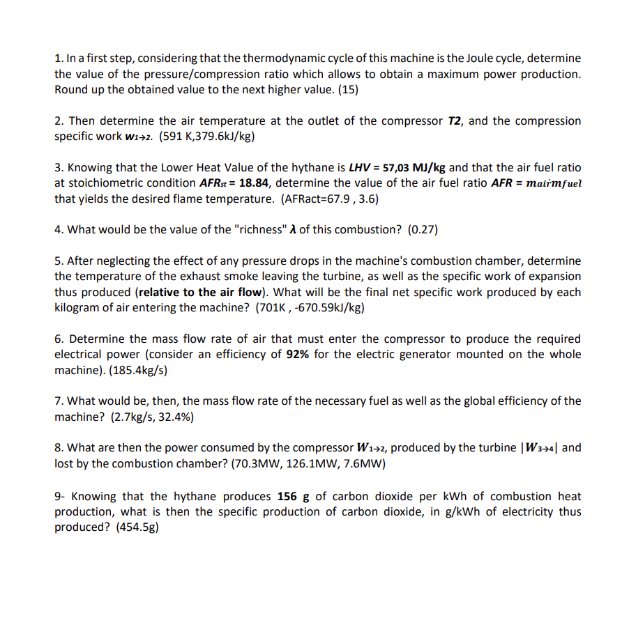 Solved Study of a combustion turbine operating with hythane | Chegg.com