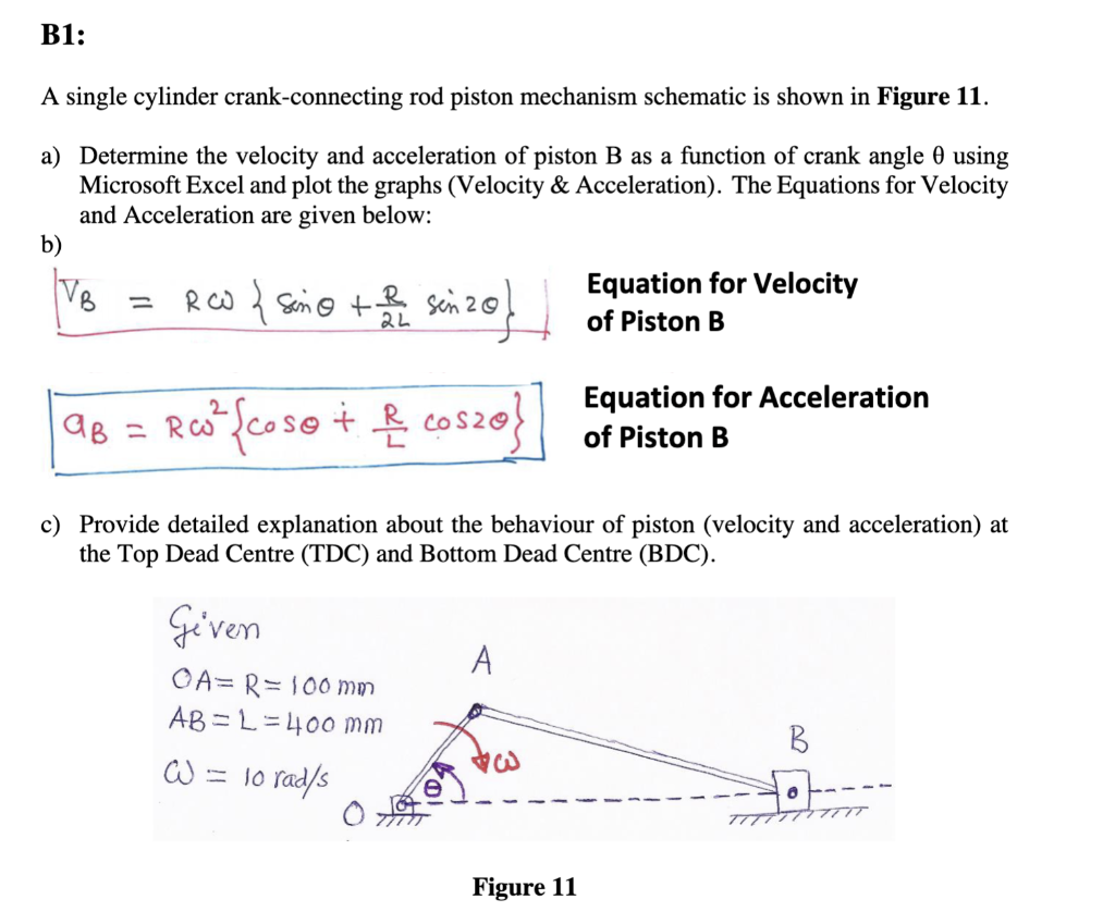 Solved B1: A single cylinder crank-connecting rod piston | Chegg.com
