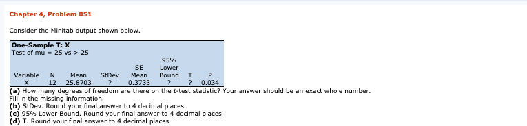 Solved Chapter 4, Problem 051 Consider the Minitab output | Chegg.com