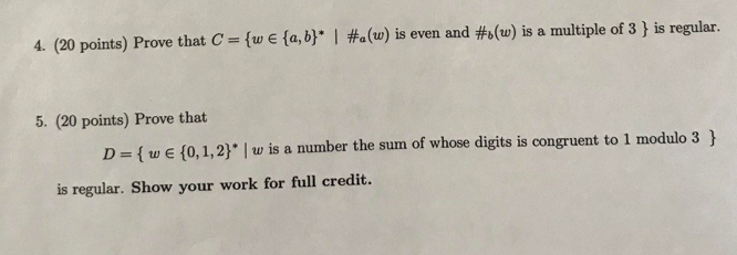 Solved 4 20 Points Prove That C {w∈{a B}∗∣ A W Is Even