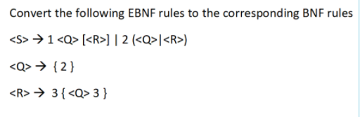 Solved Convert the following EBNF rules to the corresponding | Chegg.com