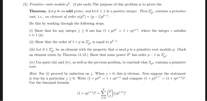 Solved (5) Primitive roots modulo p. (3 pts each) The | Chegg.com