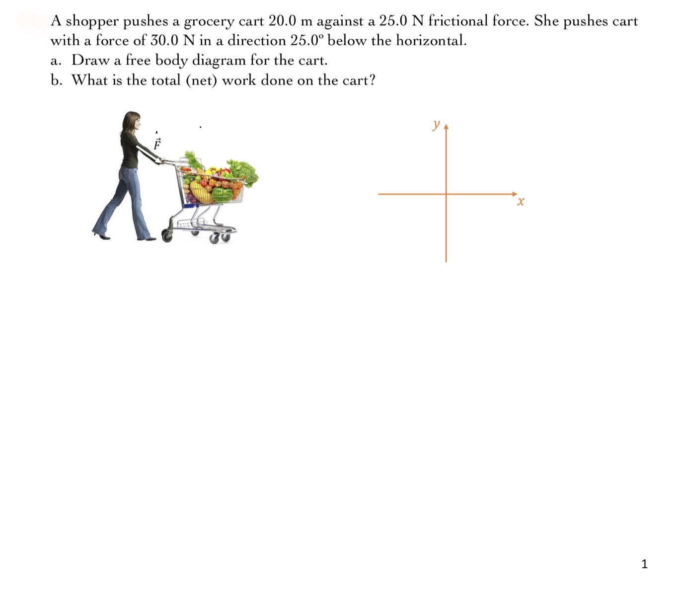 Solved A shopper pushes a grocery cart 20.0 m against a 25.0 | Chegg.com