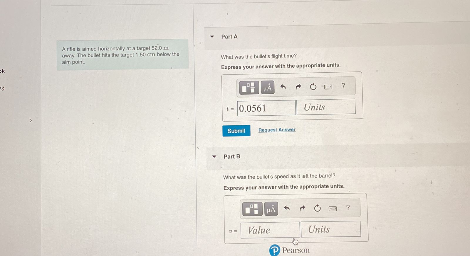Solved A rifle is aimed horizontally at a target 52.0 m | Chegg.com