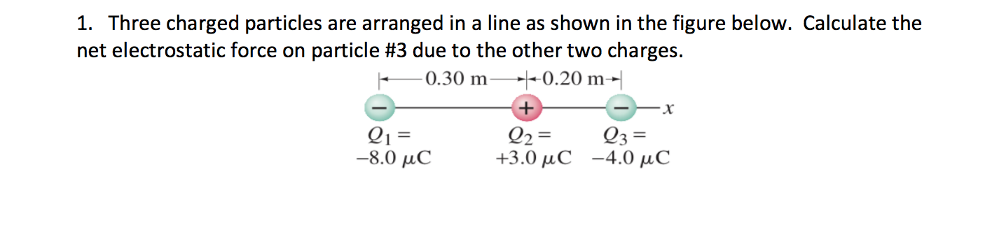 Solved 1. Three charged particles are arranged in a line as | Chegg.com