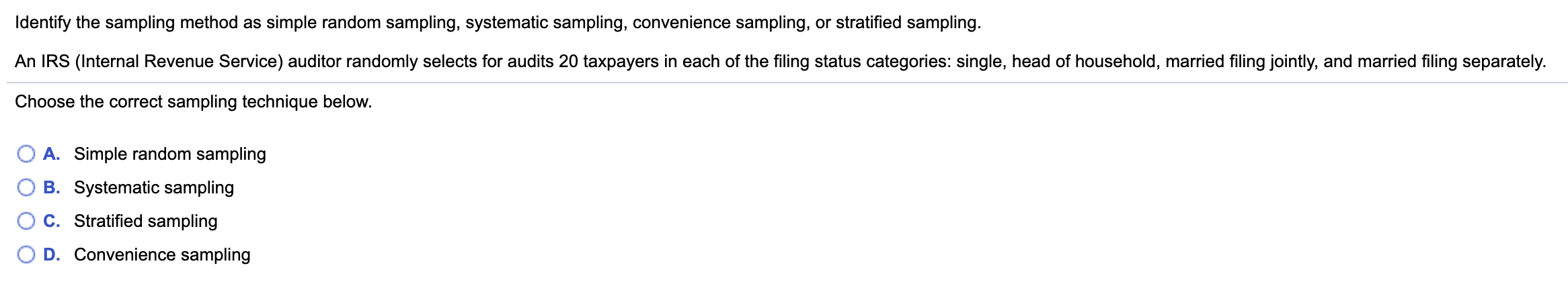 Solved Identify the sampling method as simple random | Chegg.com