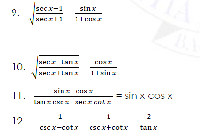 Solved 9. secx-1 secx+1 sinx 1+cos x 10. secx-tan x secx+tan | Chegg.com