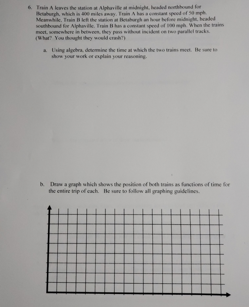 Solved 6. Train A leaves the station at Alphaville at | Chegg.com