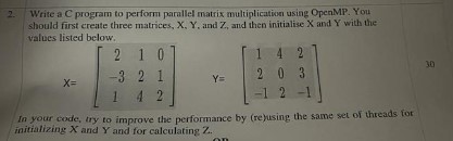Solved Write a C program to perform parallel matrix | Chegg.com