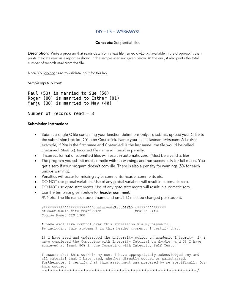 Solved DIY - L5 - WYRisWYS! Concepts: Sequential files | Chegg.com