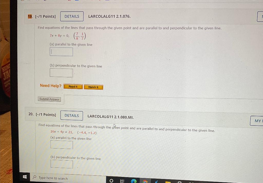 Solved 19. [-/1 Points] DETAILS LARCOLALG11 2.1.076. Find | Chegg.com
