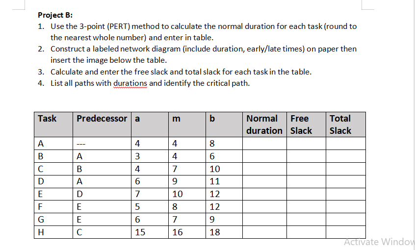 Solved 1.Use the 3-point (PERT) method to calculate the | Chegg.com