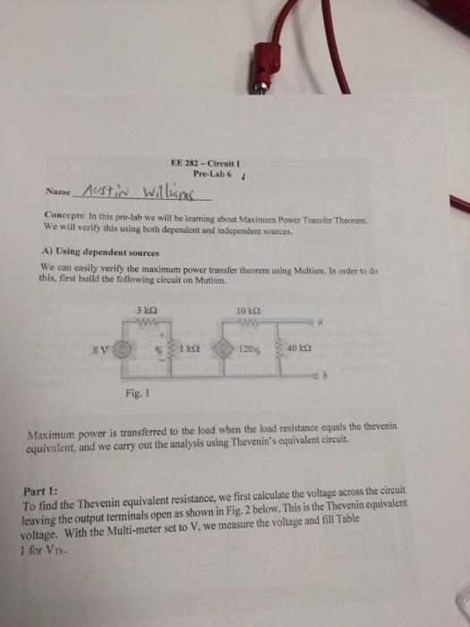 Solved EE 282 - Circuit I Pre-Lab 6 Name Austi Wllisn | Chegg.com