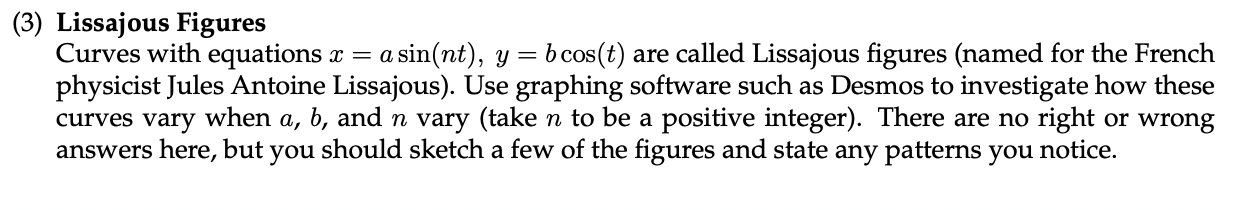 Solved 3) Lissajous Figures Curves with equations | Chegg.com