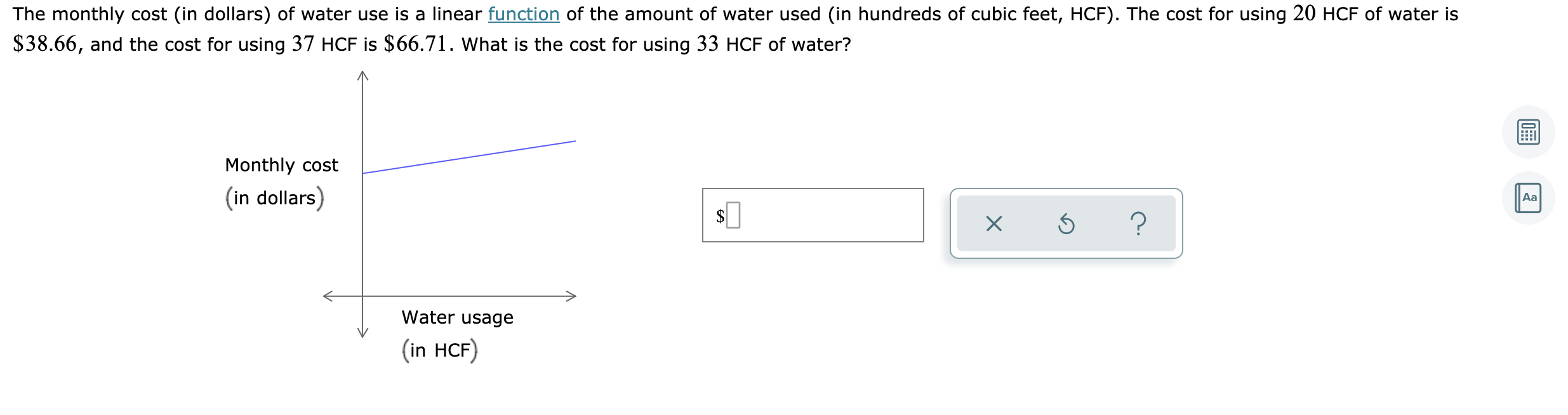 Solved The monthly cost (in dollars) of water use is a | Chegg.com
