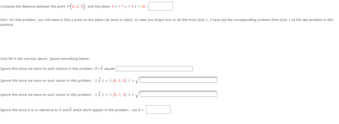 Solved Compute the distance between the point P(6,2,5) and | Chegg.com