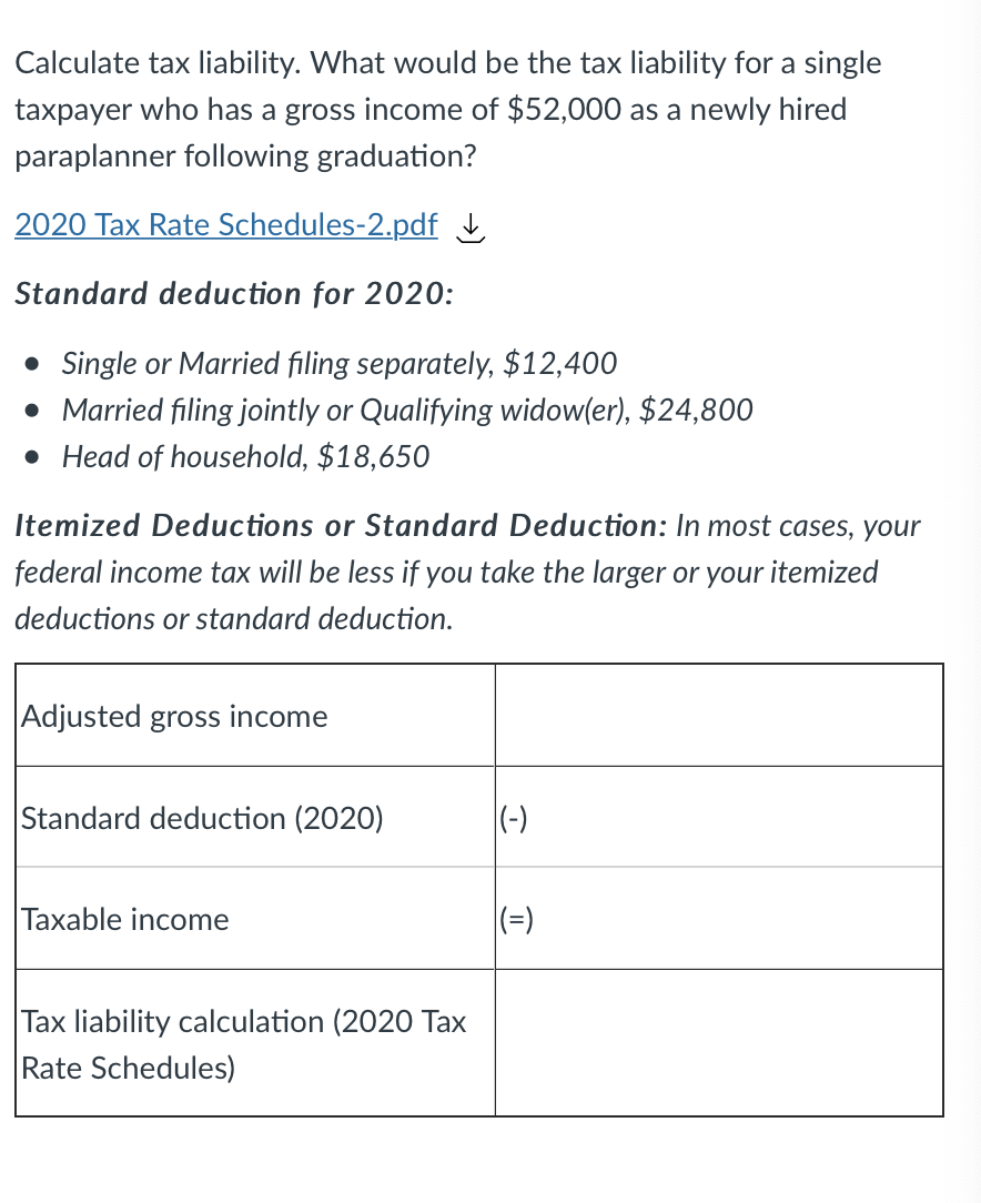 Solved Calculate tax liability. What would be the tax | Chegg.com