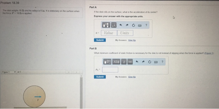 Solved The disk weighs 15 lb and its radius is 6 in, It is | Chegg.com