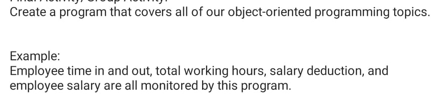 Solved Create a program that covers all of our | Chegg.com