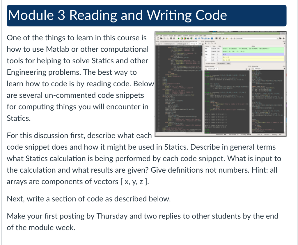 Module 3 Reading and Writing Code One of the things | Chegg.com