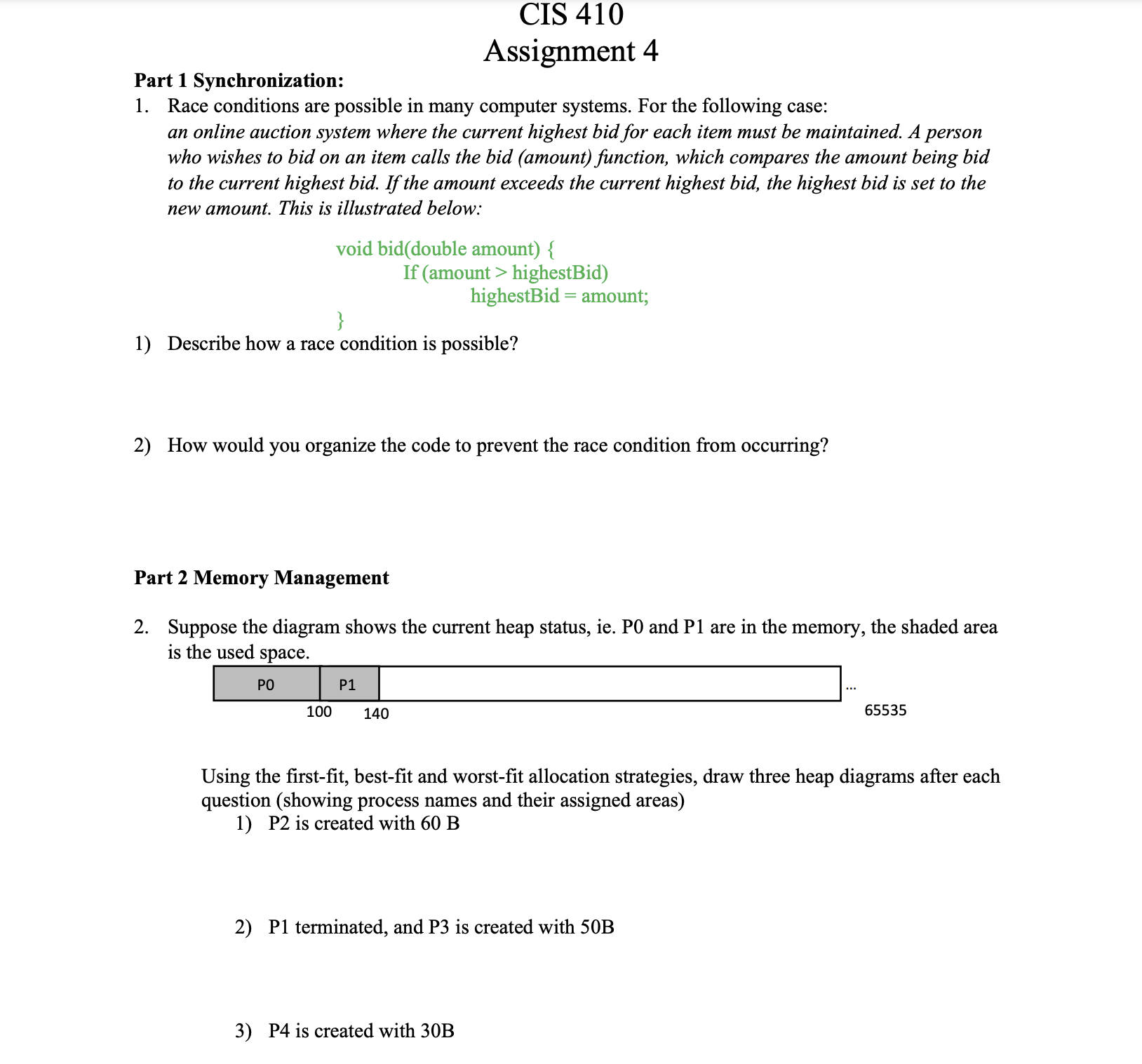 Solved CIS 410 Assignment 4 Part 1 Synchronization: 1. Race | Chegg.com