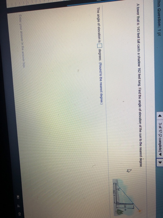 This Question: 1 pt A tower that is 143 feet tall | Chegg.com
