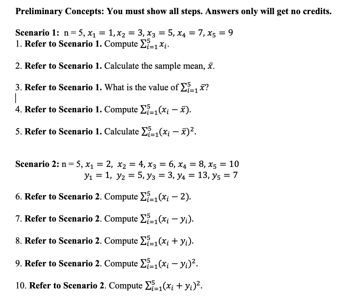 Solved Preliminary Concepts: You must show all steps. | Chegg.com